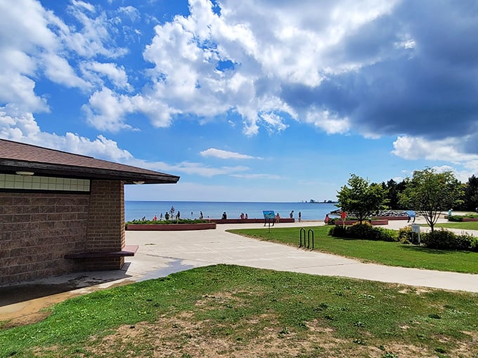 Mich-e-ke-wis Park offers that quintessential Great Lakes vista—where freshwater stretches to the horizon, convincing first-time visitors they've somehow reached an ocean.