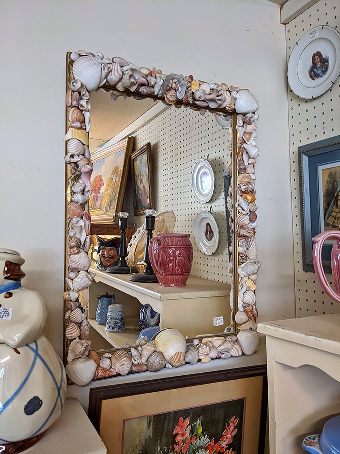 Seashells transform an ordinary mirror into coastal magic. Reflecting not just your face, but the artistic spirit of California's shoreline.