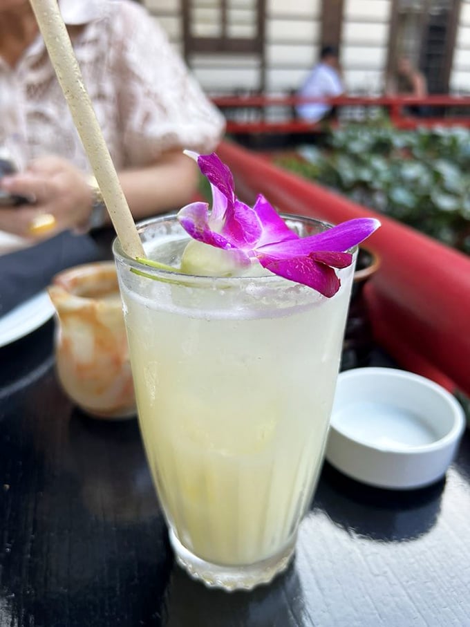 This refreshing mocktail with its orchid garnish proves non-alcoholic drinks can dress better than most Hollywood celebrities.