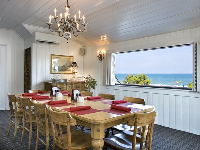 A dining room with a view that's worth the price of admission alone. The Atlantic becomes your dinner companion through these panoramic windows.