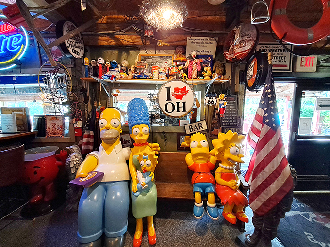 The Simpsons family seems right at home among the eclectic décor, proving this place doesn't take itself too seriously – just its food.