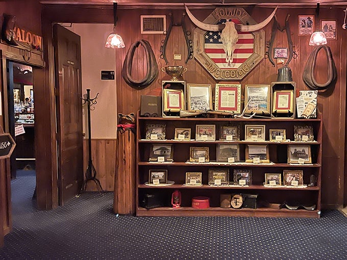 Western memorabilia that tells stories without saying a word. That longhorn skull with the American flag isn't just decor—it's a statement.