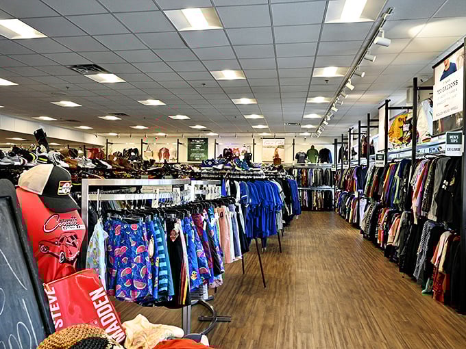 Color-coded fashion therapy. This view down the aisle promises organization that makes finding your style needle in the haystack actually possible.
