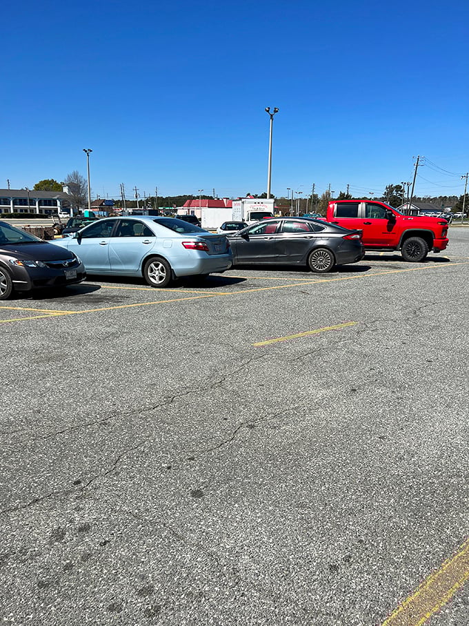 A packed parking lot is the universal sign of "you're missing out on something good." Thrift shoppers know—arrive early or miss the best finds.