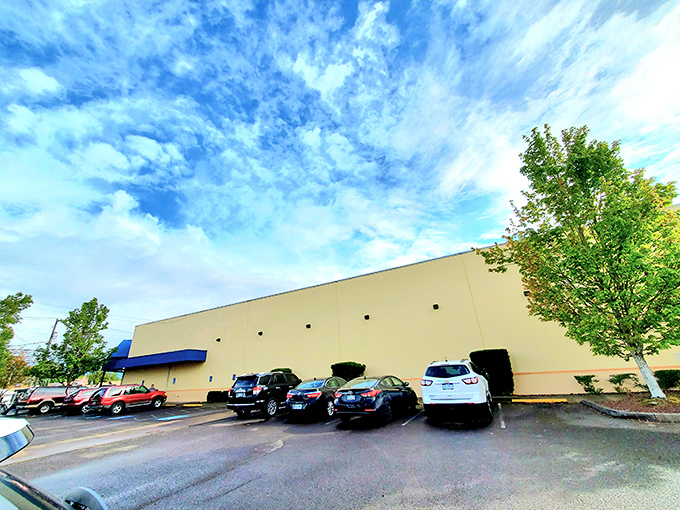 Don't let the plain exterior fool you—inside this unassuming building, treasure hunters are having more fun than anyone at the mall across town.