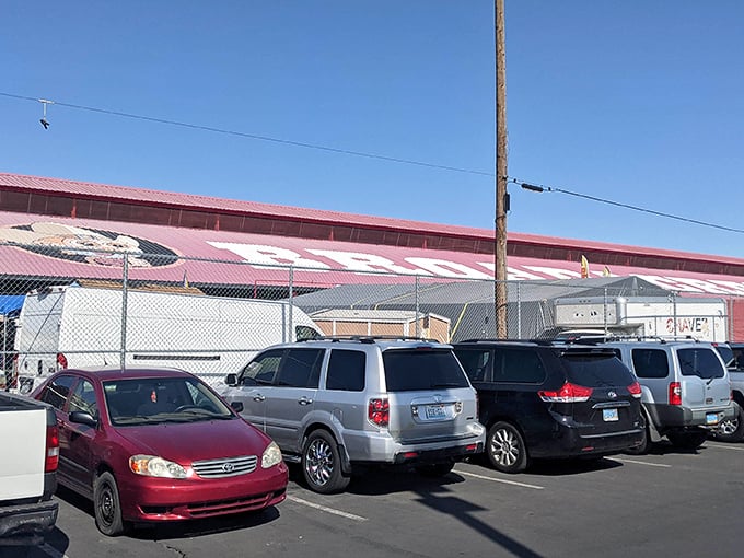 The packed parking lot tells the story before you even enter—this is where locals know the real Las Vegas shopping happens.
