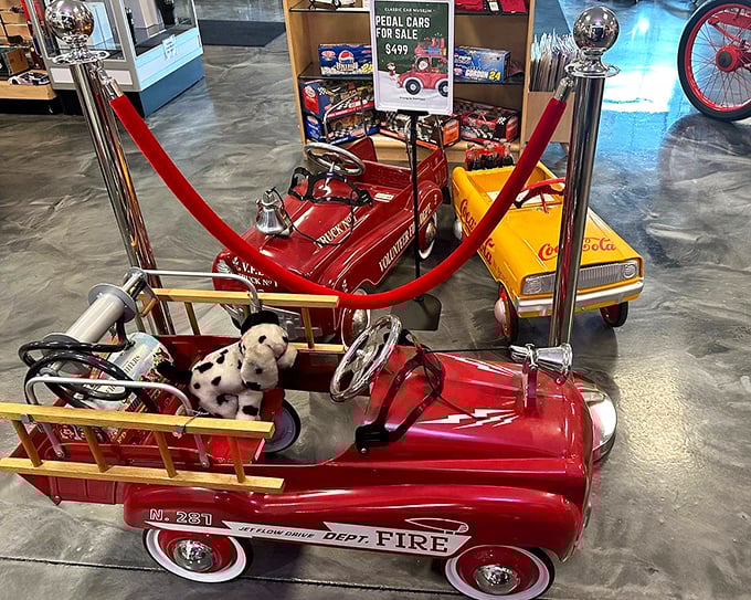 Childhood dreams in miniature form. These pedal cars remind us that our love affair with automobiles starts long before we reach the gas pedal.