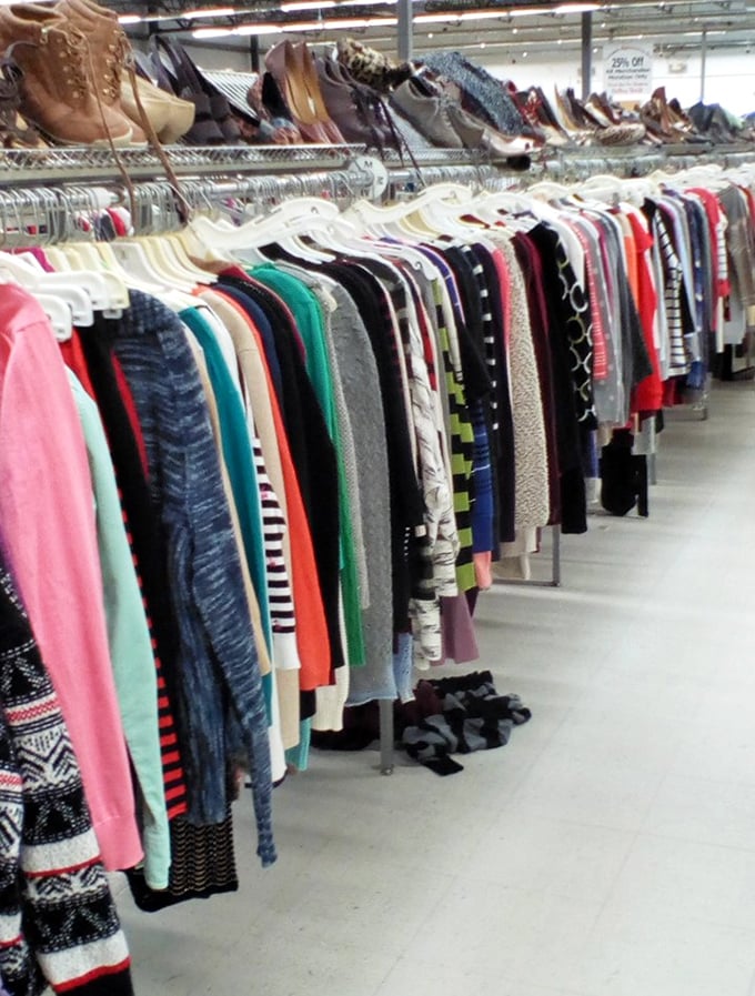 Fashion archaeology at its finest—dig through these colorful layers to unearth that perfect sweater someone else regretted donating.