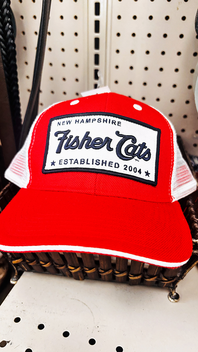 A Fisher Cats cap waiting for its second act – local pride and sun protection for less than the price of ballpark peanuts.