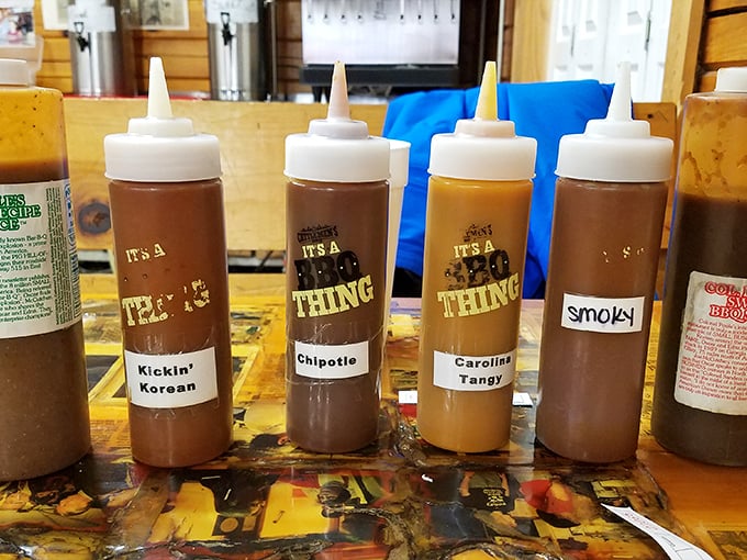 "It's a THING" indeed—Poole's sauce lineup ranges from Carolina Tangy to Kickin' Korean, proving barbecue knows no geographical boundaries.