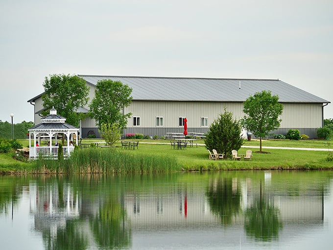 Serenity Valley Winery lives up to its name with tranquil water views. The gazebo and Adirondack chairs invite visitors to sip locally produced wines while soaking in Missouri's natural beauty.