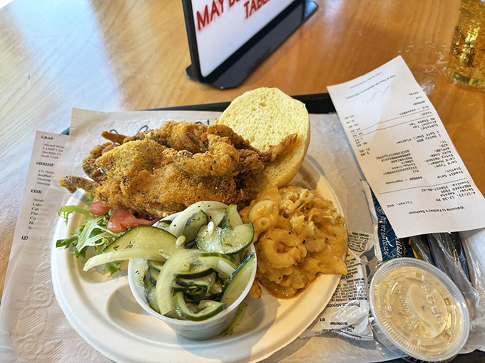 The soft-shell crab sandwich—where the entire crab becomes the star of this crispy production.