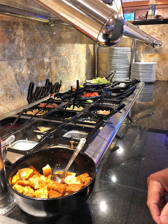 The soup and salad bar stands ready, like a delicious buffet of fresh possibilities.
