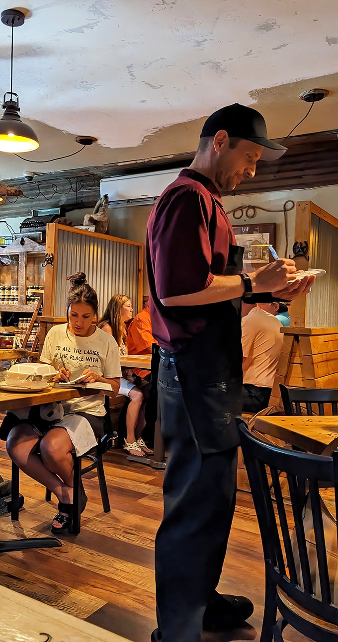 Servers move with the practiced efficiency of people who know their regulars' orders before they sit down—small-town hospitality that big cities try to bottle.