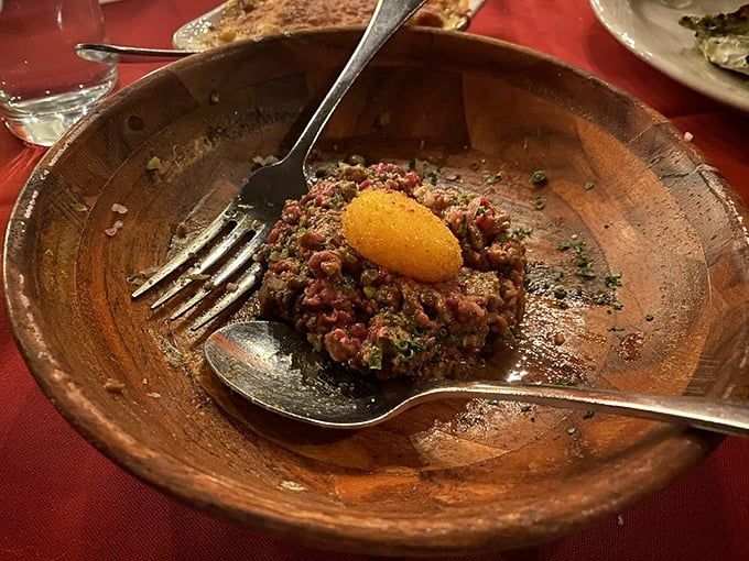 Steak tartare that's brave, bold, and unapologetically raw—like early Brando, but edible.