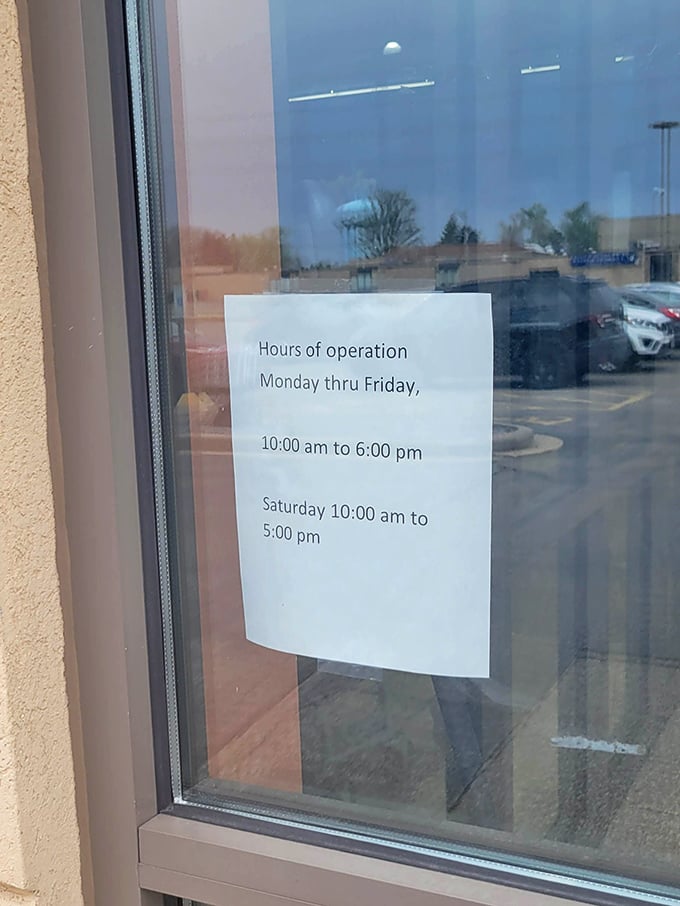 Store hours posted clearly – because nothing's more heartbreaking than arriving at a closed thrift store with an empty trunk and full wallet.