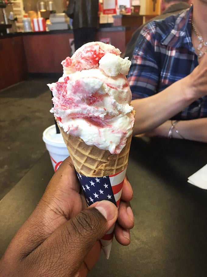Ice cream that doesn't need a filter—strawberry cheesecake swirls in a waffle cone that's worth every delicious drip down your arm.