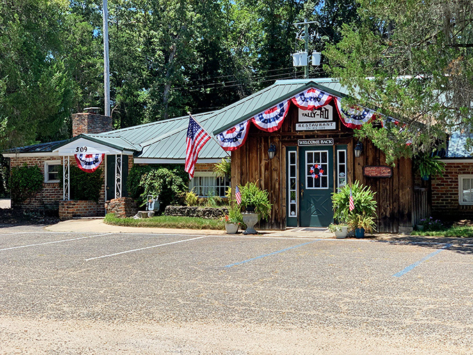The Tally-Ho Restaurant, decked in patriotic bunting, serves up Southern comfort food with a side of nostalgia.