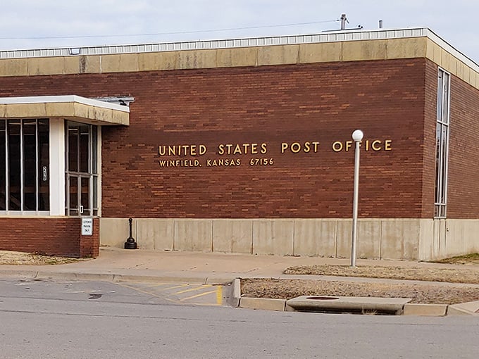 Even the post office in Winfield has that mid-century architectural charm. Mail delivery with a side of history—no extra postage required. 