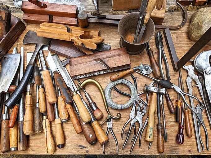 Tools with souls—each wooden handle worn smooth by hands that knew how to make things that lasted.
