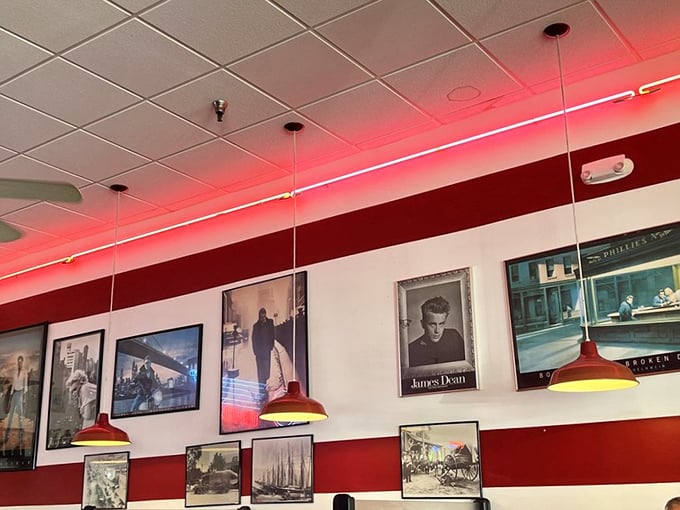 The walls don't just display memorabilia—they tell stories of American icons who would have felt right at home in these booths, sipping coffee and plotting cultural revolutions.