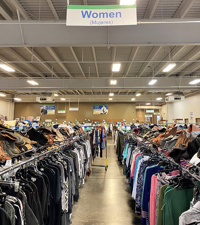 The women's clothing section could rival small department stores. Organized by size and type, it's where fashion goes for its encore performance.
