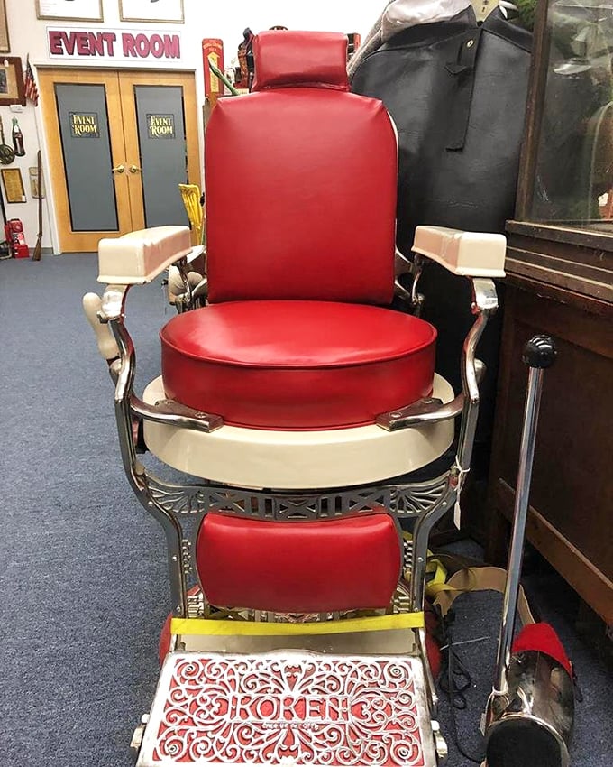 A classic Koken barber chair—where countless men received haircuts, hot shaves, and the neighborhood gossip in equal measure.
