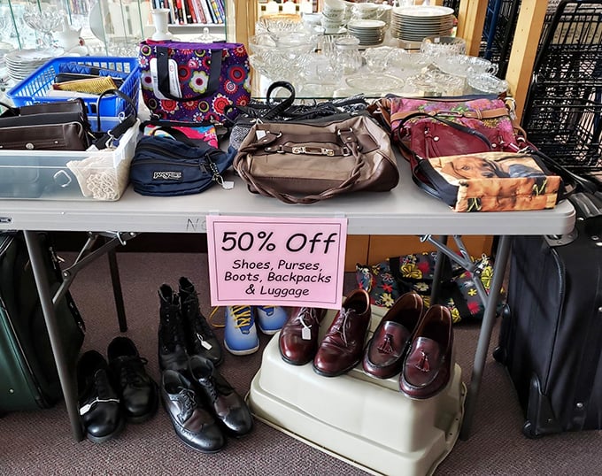 Half-price accessories day is like Christmas morning for the budget-conscious fashionista. That cognac leather satchel has stories to tell—and room for yours.