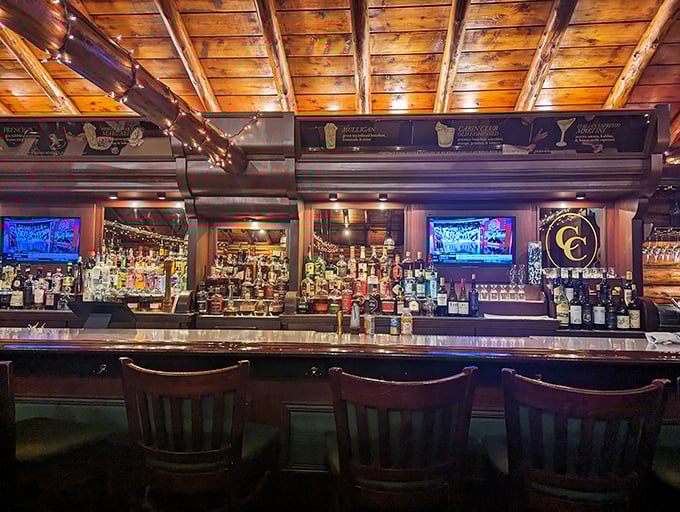 The bar showcases an impressive array of spirits, where talented mixologists stand ready to craft the perfect prelude or finale to your meal.