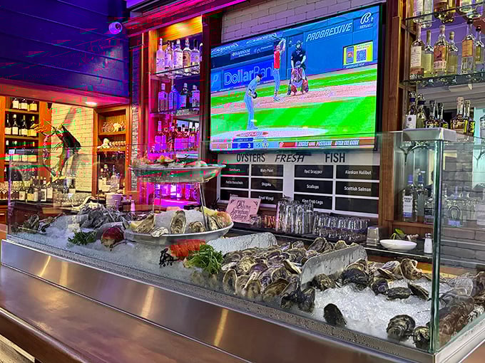 A raw bar display that's essentially seafood theater—these oysters aren't just served, they're showcased like the briny celebrities they are.