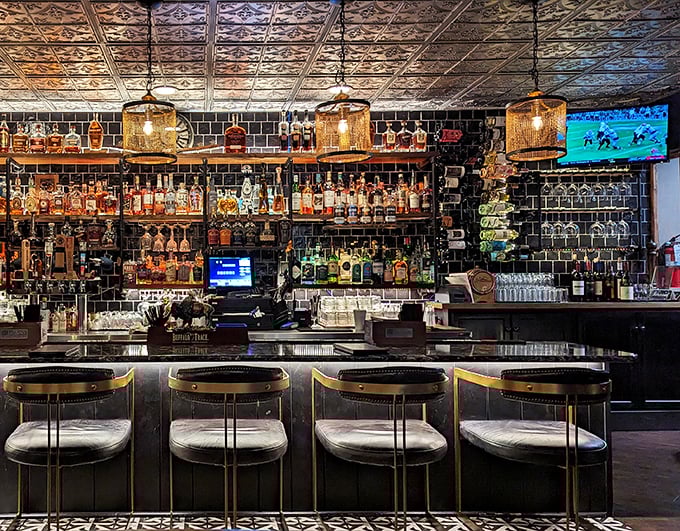 A bar that looks like it could tell stories, with enough bottles to make any mixologist's heart sing.