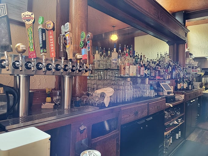 The bar showcases an impressive lineup of local taps – each one a liquid ambassador from Wisconsin's celebrated brewing scene.
