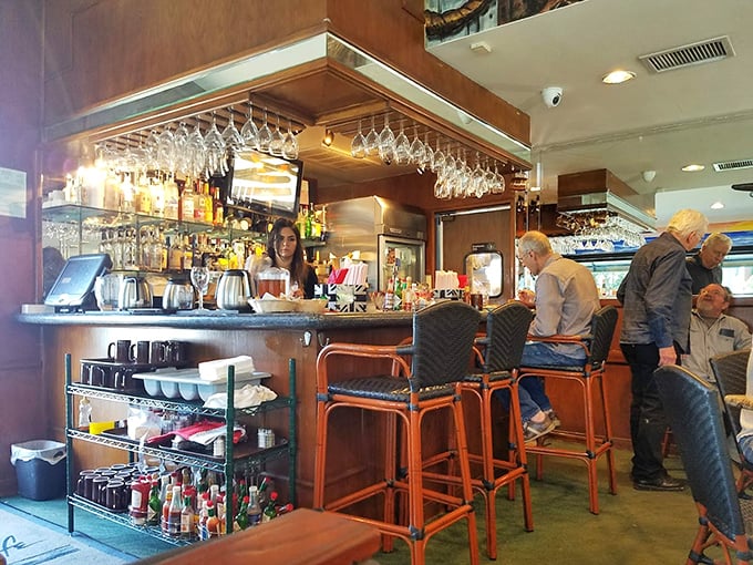 The bar at Cappy's isn't just for Bloody Marys—it's command central for breakfast operations and morning socializing.