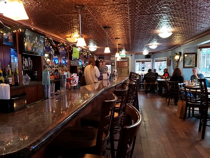 A classic Maryland bar where locals gather to debate the best crab cake in town. Spoiler alert: they're sitting in it.