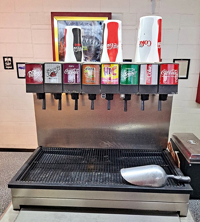 This soda fountain setup hasn't changed in decades, and that's precisely why it delivers perfect movie-watching refreshment.