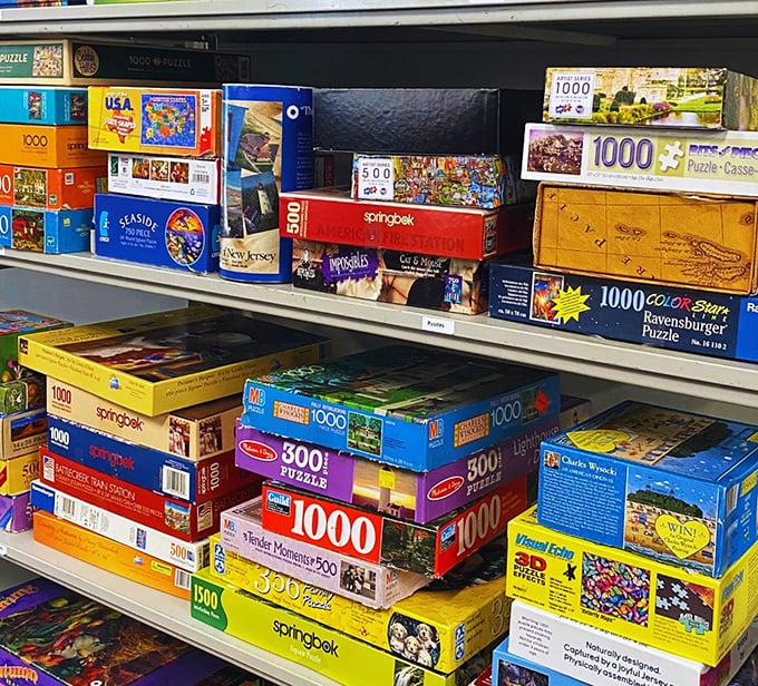 Puzzle paradise for rainy Pennsylvania afternoons. One thousand pieces of sanity preservation, already tested by previous owners for completeness.