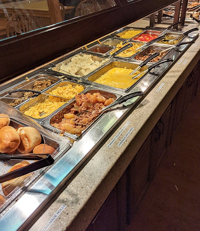This buffet line isn't just food service—it's a parade of Midwestern greatest hits where every pan holds the potential for a food memory you'll reminisce about later.