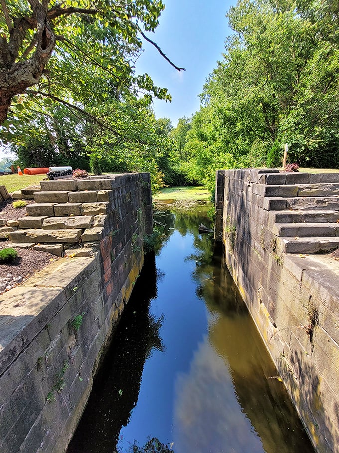 The old canal lock stands as a reminder that before highways existed, Ohio's waterways were the original interstate system, just significantly wetter.