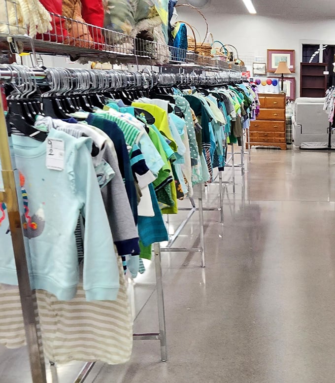 The children's section—where parents can combat the rapid growth of kids without the rapid shrinking of bank accounts.