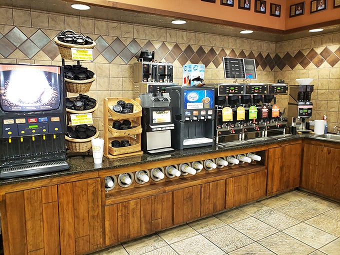 The coffee station – where road-weary travelers transform back into functioning humans through the miracle of caffeine and Czech pastry proximity.