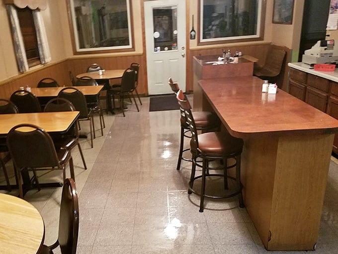 The counter seating—where solo diners are never truly alone and the best local intel is freely shared between bites of pie.