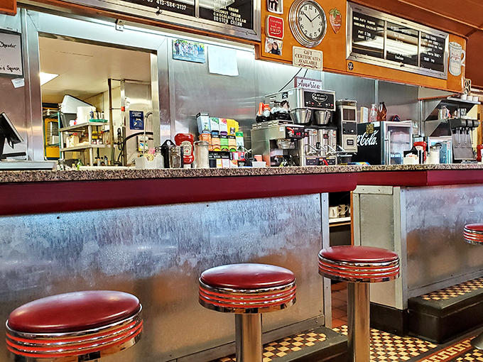 Counter service where your coffee cup never runs dry and conversation flows as freely as maple syrup.
