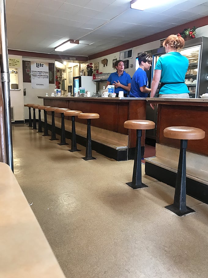 The counter where locals gather to solve world problems over endless coffee and perfect conversation.