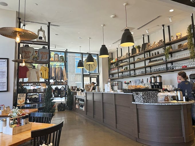 Part café, part Nashville gift shop – the counter area lets you take home a taste of your pancake pilgrimage.
