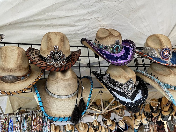 Cowboy hat couture that ranges from subtle to spectacular. That purple sequined showstopper isn't for the faint of heart—it's for making grand entrances.