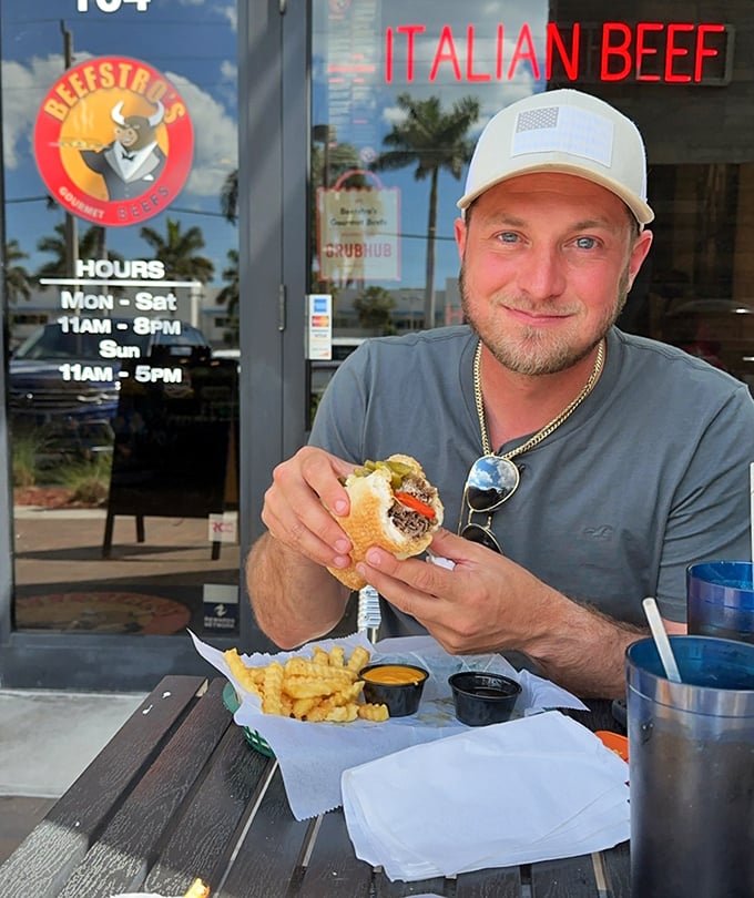 That look of pure joy – the universal expression of someone who's just discovered their new favorite sandwich spot in Florida.