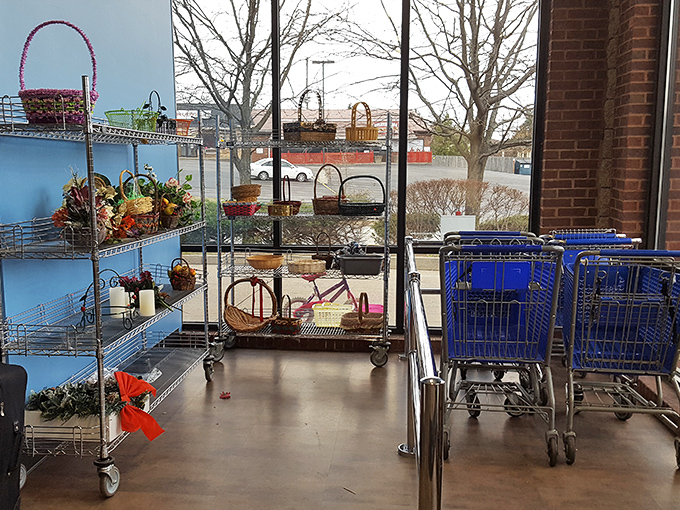 Shopping carts and seasonal decor near the entrance—the appetizers before the main course of bargain hunting begins.
