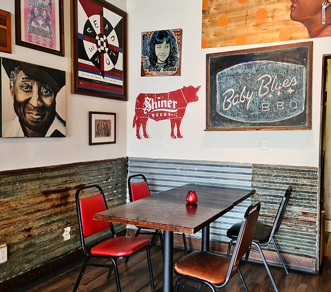Blues legends watch over diners from every wall, creating an atmosphere where the decor has as much soul as the food. That Shiner Bock sign isn't just decoration – it's a promise.