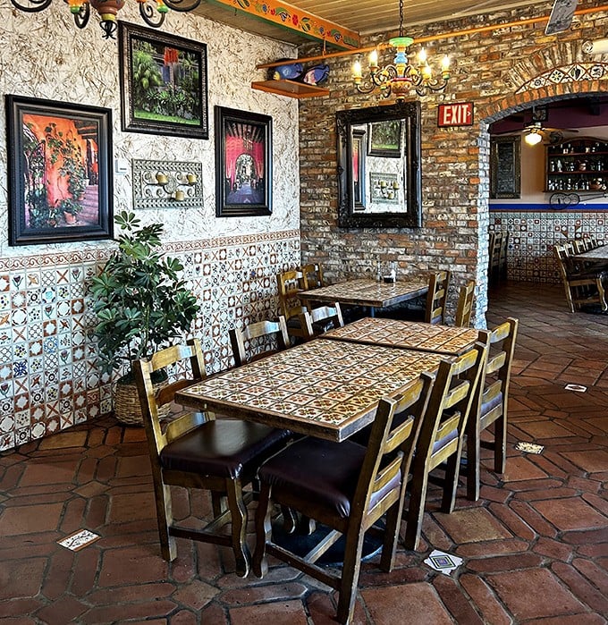 The dining area feels like that favorite aunt's house – the one who collects colorful tiles and makes everyone feel instantly at home.