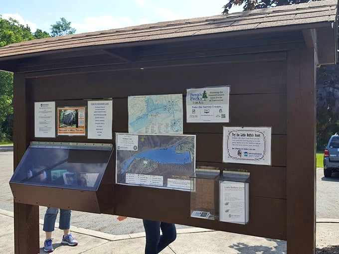 The park's information board—where cell service goes to die and actual human-planned adventures come to life.